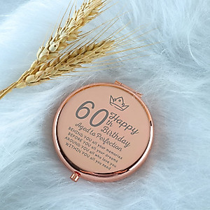 60 Year Old Birthday Gifts for Women Rose Gold Compact Cute for Purse Travel Folding Hand Mirror for Grandma Wife Teacher Best Friend BFF