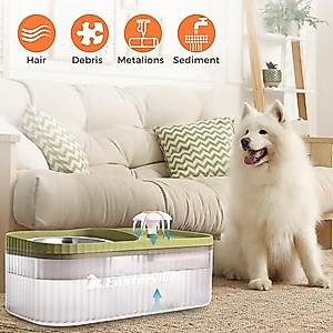 Easterville Cat Water Fountain and Food Bowl, Ultra Quiet Cat Drinking Fountains with 3 Filters, Pet Water Fountain, 3L/101oz Automatic Flower Fountain Pet Water Dispenser & Stainless Steel Bowl