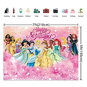 Pink Princess Backdrop for Birthday Party Princess Photography Background Princess Party Decorations for Girls Kids Baby Shower Cake Table Banner Photo Booth Props 7x5FT