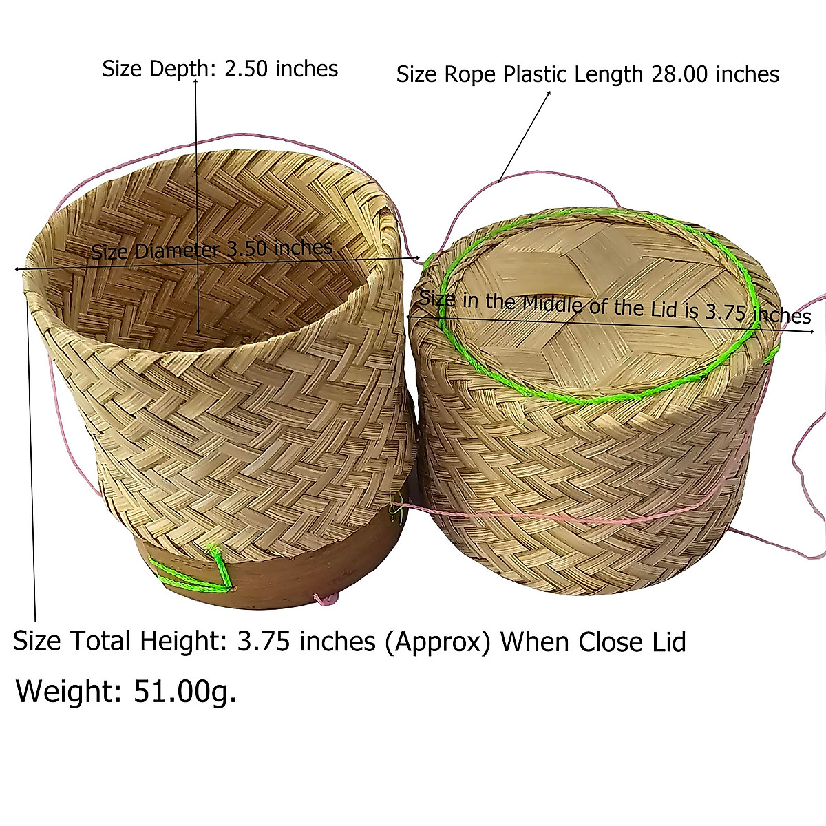 Heavens Tvcz Sticky Rice Basket Small Kratip Container Thai Serving Bowl Bamboo Rice Thai Laos Traditional Weave Wickerwork Serving Keeping Rice