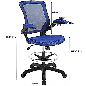 Modway Veer Drafting Chair - Reception Desk Chair - Flip-Up Arm Drafting Chair in Blue