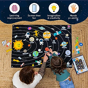 Solar System for Kids Toys with 61 Felt Figures - BONNYCO | Space Montessori Toys for Girls Boys Birthday Gifts of Planets, Felt Board for Toddlers, Educational Kids Gifts 3 4 5 6 7 8 Years Christmas