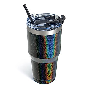 Zibtes 30oz Insulated Tumbler With Lid and Straws, Stainless Steel Double Vacuum Coffee Tumbler, Powder Coated Travel Mug for Home, Office, Travel, Party (Glitter Black 1 pack)