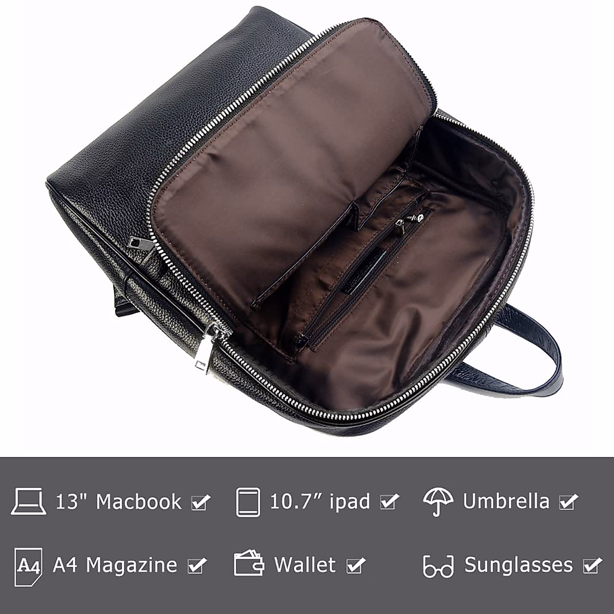 COOLCY Women Real Genuine Leather Backpack purse Fashion Bag (Black)