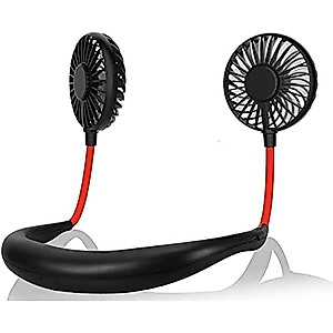Portable Neck Fan - USB Rechargeable Fan with 3 Speeds Adjustable, Neck Fans Portable Rechargable Prime with LED Lights - Black