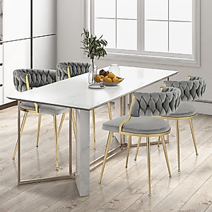 GOFLAME Velvet Dining Chairs Set of 4, Accent Upholstered Leisure Chairs with Gold Metal Legs, Sponge Filling Seats, Mid-Century Dining Side Chairs for Living Room, Dining Room, Bedroom, Gray