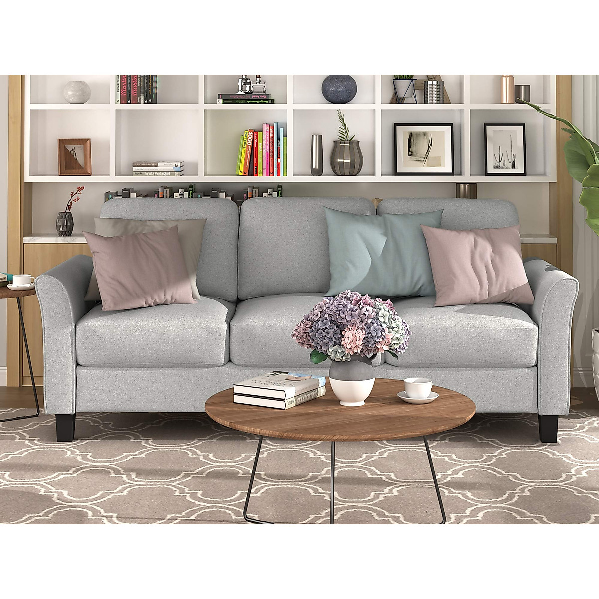 Harper&Bright Designs 3-Seat Sofa Living Room Linen Fabric Sofa Upholstered Sofa with Cushion Back (Light Gray)