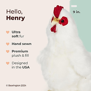 Bearington Henny Plush White Hen Stuffed Animal, 9 Inches