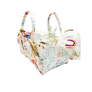 CielShop Baby Diaper Caddy Organizer Nursery Basket Set | Nursery Storage Bin and Car Organizer for Diapers and Baby Wipes (Floral)