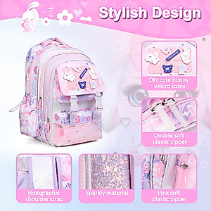 Robhomily Unicorn Sequins Girls Backpack with Lunch Box Set for Elementary School,17” Sparkly Bling School Backpack for Girls with Lunch Bags Set