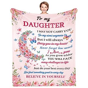 Daughter Blanket from Mom Dadto My Daughter Blankets, Birthday Gift for Girl Adult,Soft Fleece Throw Bedding for Bed Couch forGraduation,Christmas,Thanksgiving, 50x60,Moon and Butterfly