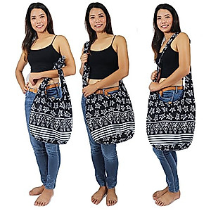 Lovely Creations Hippie Boho New Elephant Crossbody Bohemian Gypsy Sling Shoulder Large Size (Turtle L Black)