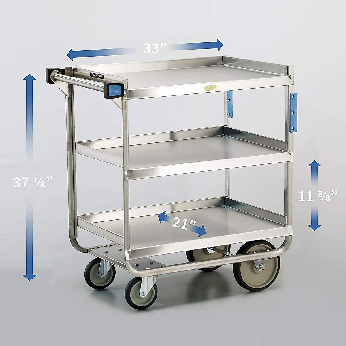 Lakeside Manufacturing 722 Utility Cart, Stainless Steel, 3 Shelves, 700 lb. Capacity (Fully Assembled)