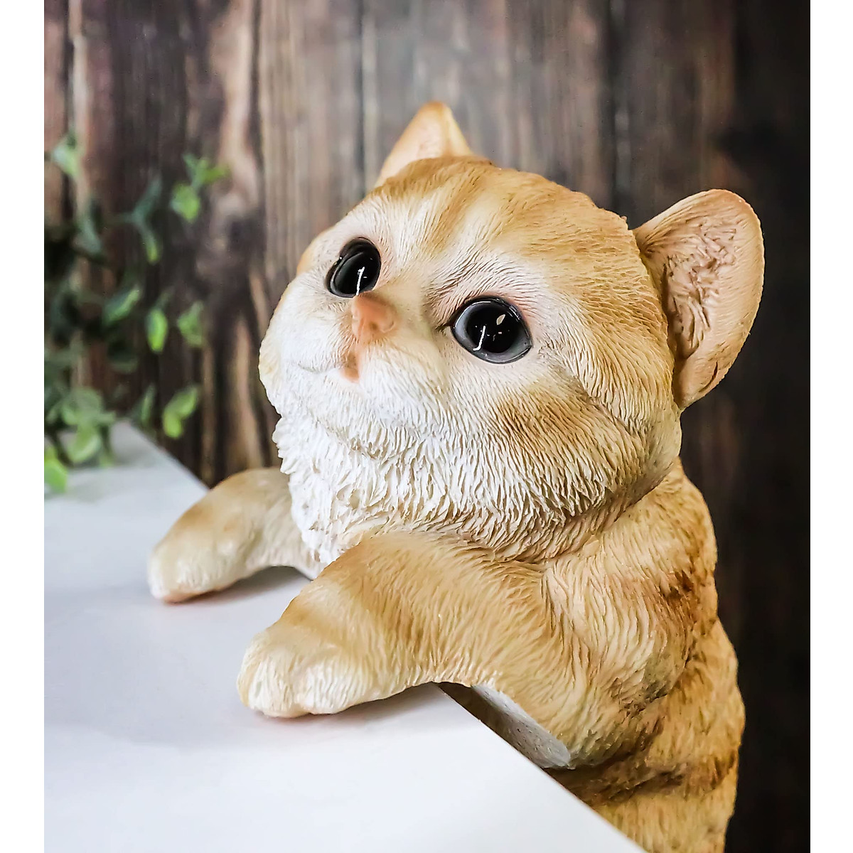 Ebros Lifelike Pot Pal Hanging Orange Tabby Cat Statue 8" Tall with Glass Eyes Hand Painted Realistic Feline Cat Decor Figurine Cats Kittens Kitties Animal Pet Sculpture Garden Patio Decorative