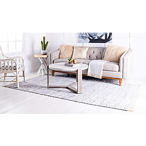 Unique Loom Chindi Cotton Collection Soft Hand Woven Natural Fiber Striped Area Rug, 9 ft x 12 ft, Gray/Ivory