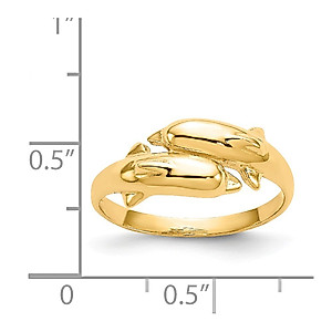 Size 7 - Solid 14k Yellow Gold Double Dolphin Ring (2mm)