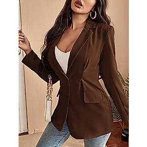 Floerns Women's Solid Notched Lapel Long Sleeve Single Breasted Blazer Jacket Chocolate Brown M