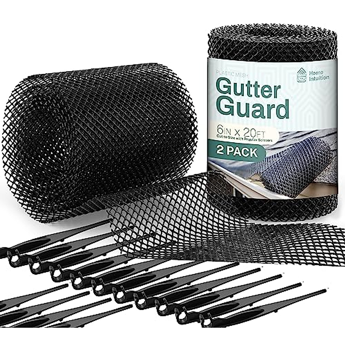 Home Intuition 2-Pack Leader and Gutter Guard from Leaves, Twigs, Branches Plastic Mesh Guards Leaf Protector 6" inch Wide 40' Feet Long Total