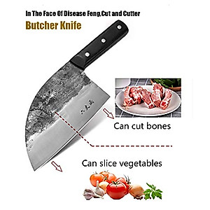 Professional Full Tang Traditional Forged Chinese Chef Knife Kitchen Knives High Manganese Steel Meat Cleaver Serbian Butcher Chopper Sharp Blade Slicer Slaughtering Knife for Family, BBQ or Camping