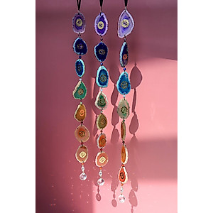 CrystalTears Chakra Crystal Hanging Ornament Reiki Healing Crystal Agate Slice Gemstone Wall Hanger Rainbow Crystal Suncatcher for Home Garden Decoration