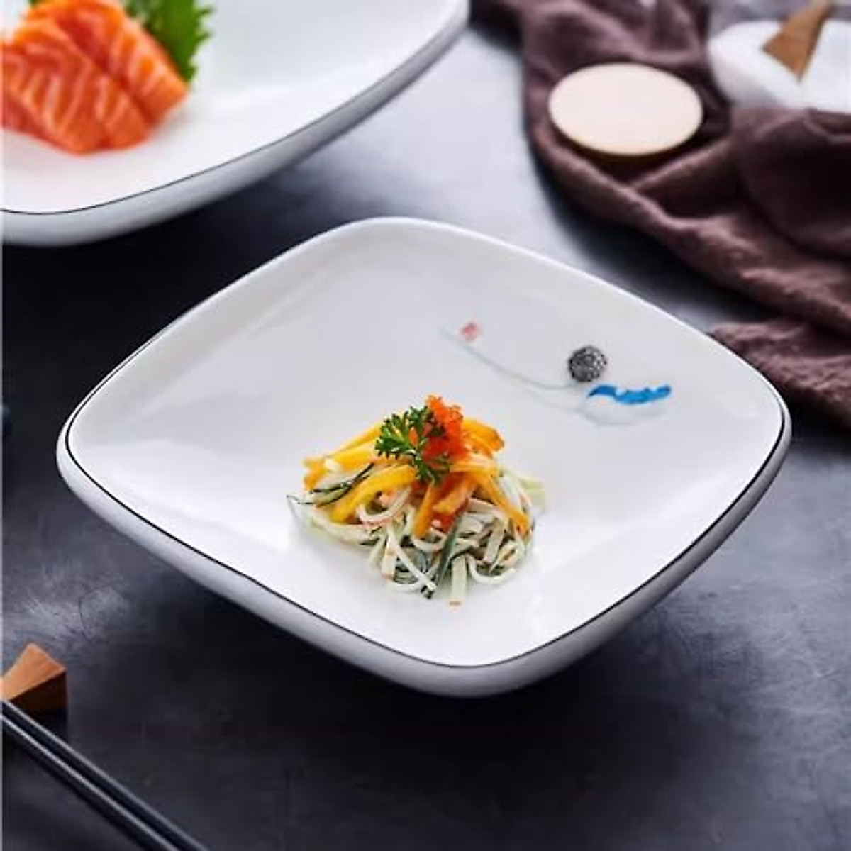 Popcorn or Decoration Ceramic Plate Cold Dish Personalized Hotel Creative Shape Household Commercial Cold Dish Square Dish Plate Sustainable Serving Bowl for Salads, Fruit, Pasta ( Size : Small )