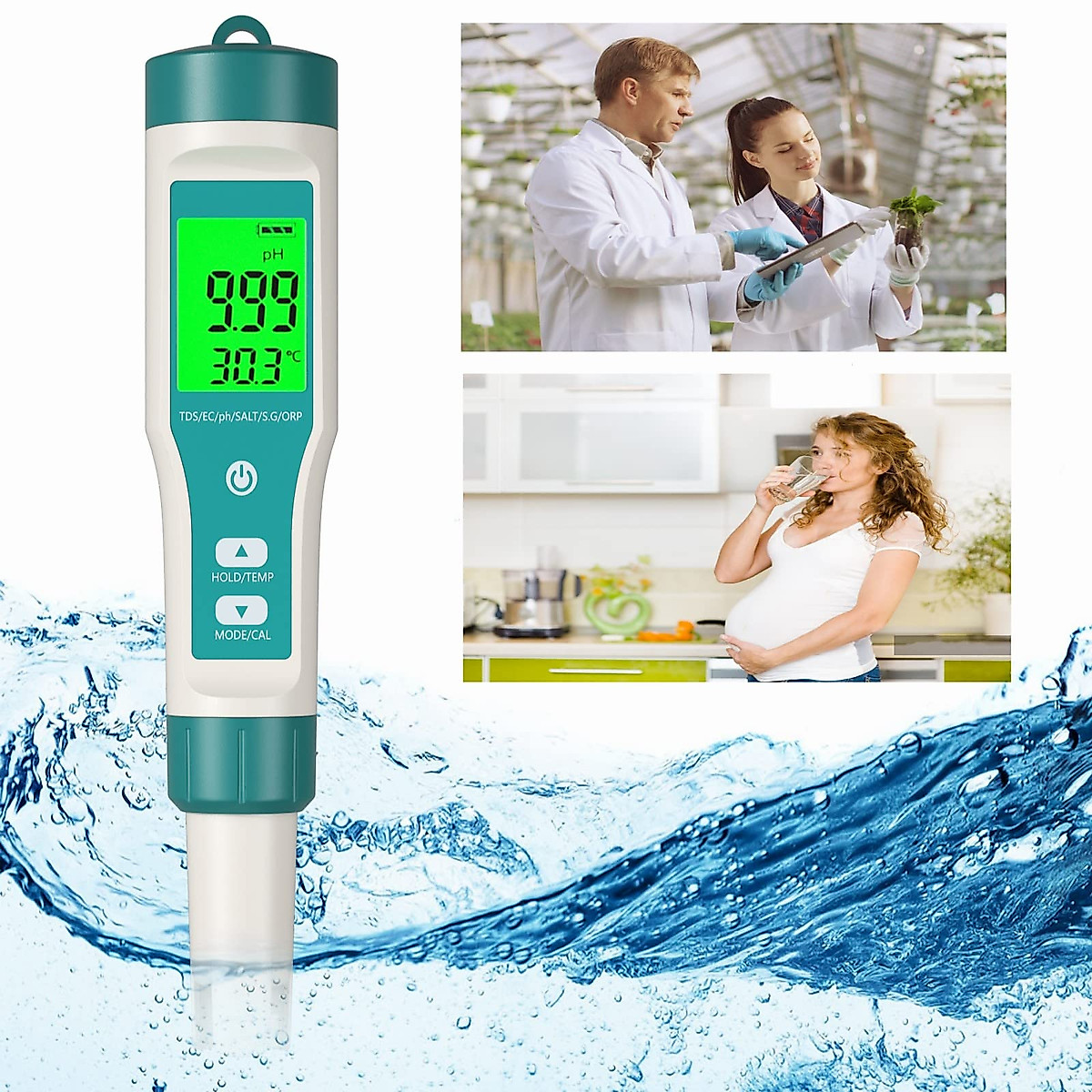 pH Meter, NIRIAHO TDS Meter 8-in-1 pH Tester PPM Meter EC Meter Salt Tester ORP H2 Tester Temp Tester Digital Range with 0-14, 0.001 High Accuracy, Ideal for Water/Pool/Aquarium/Wine(8-in-1 pH Meter)