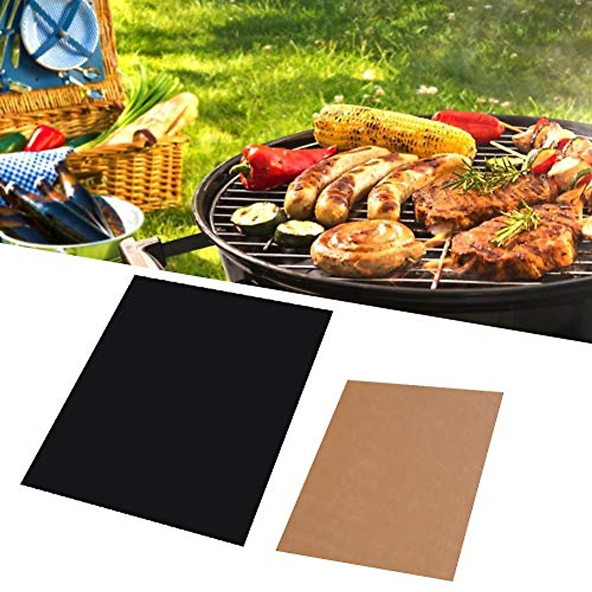 RvSky Garden Supplies 2Pcs/Set Household Reusable Non‑Stick Barbecue Grill Mat Pad Kitchen Cooking BBQ Tools