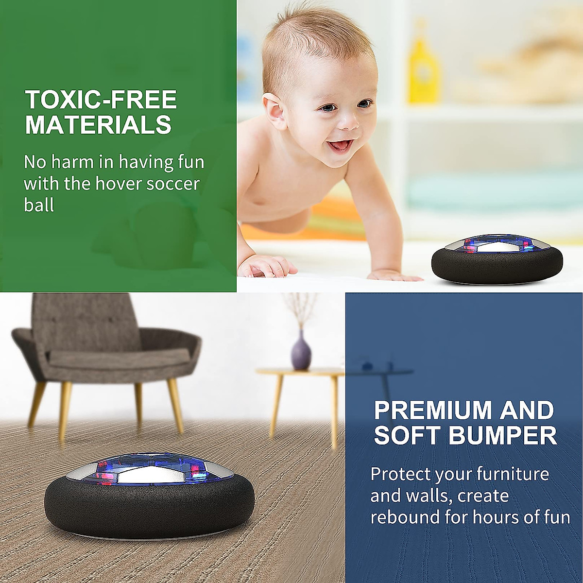 Hover Soccer Ball Set for Kids, 4-in-1 Hover Hockey Bowling Set, Rechargeable Floating Air Soccer Ball w/Led Lights for Indoor Outdoor Sports Game Toys Gifts for Kids Boys Girls Ages 3 4 5 6 7 8-12