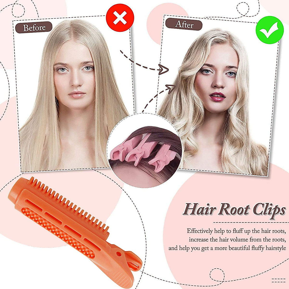 Volumizing Hair Root Clip Hair clips for women Instant Hair clip Naturally Fluffy Hair Styling Curly Tool Roller Wave Magic Salon Hair Root Clip Wave Fluffy Hair Root Curler curler clips (Orange)
