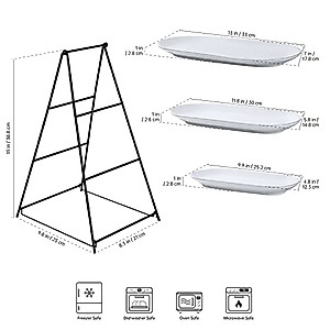 UNICASA 3 Tier Serving Tray - White Oval Serving Plate Dishes, Party Trays and Platters with Metal Rack for Cake, Snack, Fruit - Chips and Dips Serving Set
