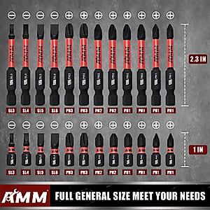 AMM 24-Piece Magnetic Screwdriver Bit Set, Slotted and Phillips Drill Screwdriver Bit Set, S2 Alloy Steel, 1" and 2.3" Long Impact Bits with Storage Box