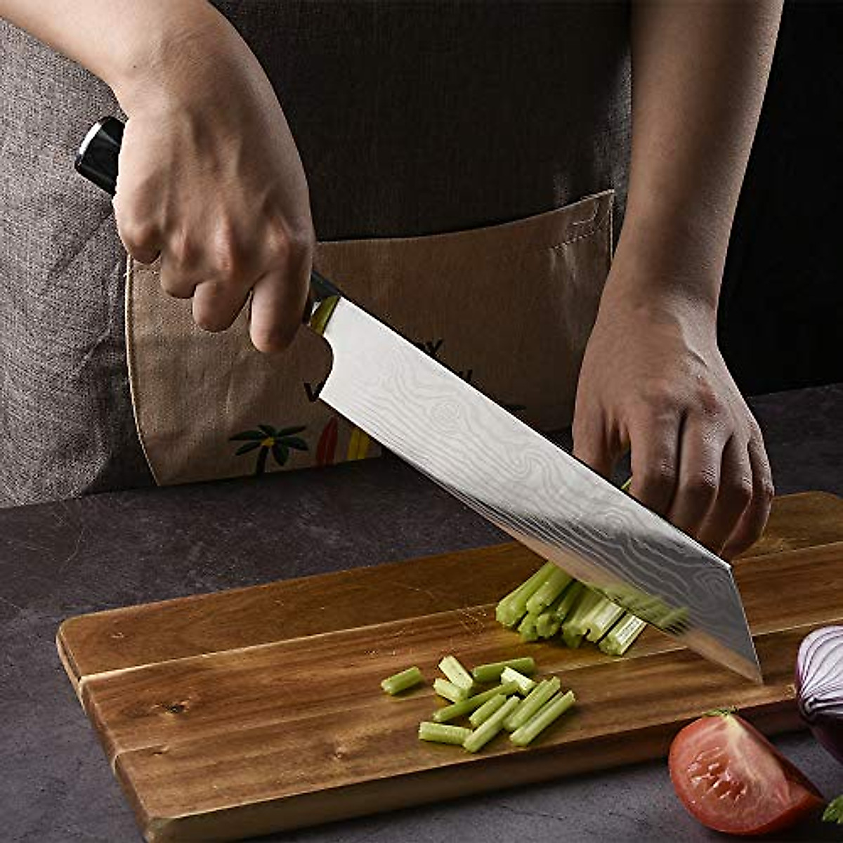 Gidli Chef Knife Lifetime Replacement Warranty - Includes Sharpening Rod as a Bonus - 8" Professional Kitchen Knife (German Carbon Stainless Steel) with Wooden Handle - Durable, Sharp Meat Knife