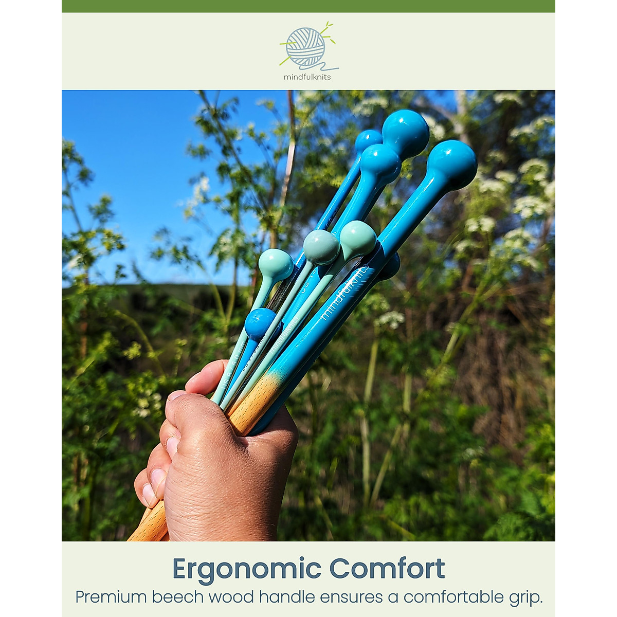 mindfulknits Premium Straight Single Pointed Beech Wood Knitting Needles – Size US 13, 9mm – 35cm Length – Knitting Supplies for Relaxation & Stress Relief (US 13, 9mm)