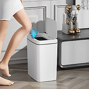 Sooyee Bathroom Trash Can with Lid Automatic Garbage Can,3.7 Gallon Smart Trash Can,14 L Plastic Trash Bin,Touchless Trash Can for Kitchen,Office,Bedroom,Bathroom,Living Room,White