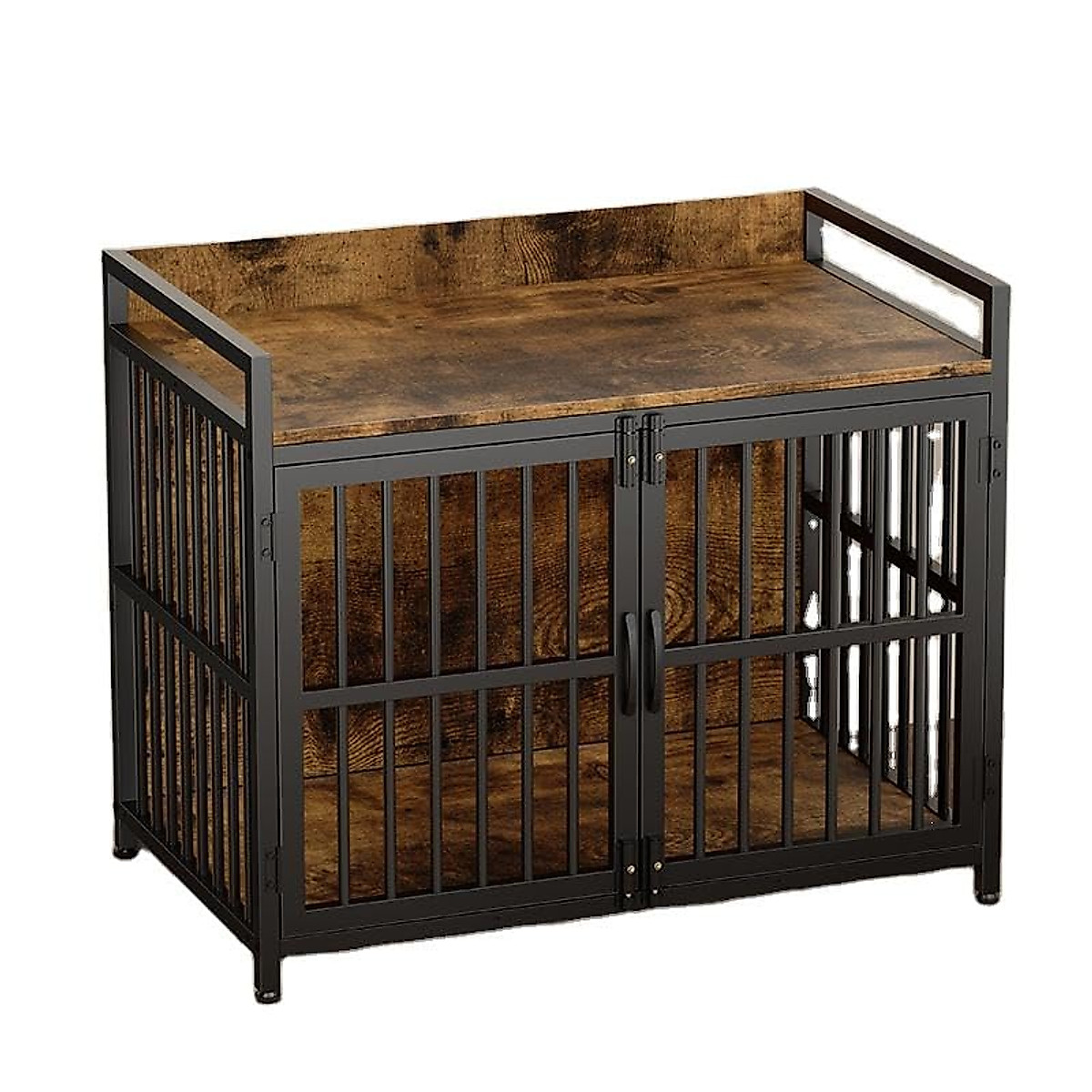 Petper Dog Cage Furniture, Wooden Dog Crate, Indoor 3 Door Dog Kennel, Decorative Mesh Pet Cage End Table for Medium/Small Dogs, Chew Resistant Dog House, Rustic Brown and Black BF83GW03