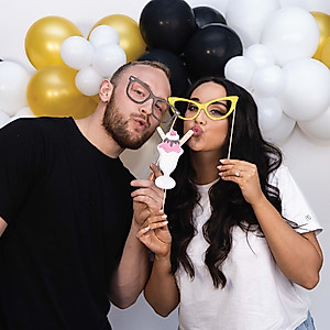 50s Photo Booth Props - 41-pc Photo Booth Kit with 8 x 10-Inch Sign, 60 Adhesive Pads, 45 Sticks - Sock Hop Party Decorations - Fifties Theme Photo Booth Props