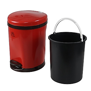 Udotry 2.2 Gallon Round Plastic Garbage Bin with Foot Pedal, Bathroom Trash Can with Lid, Red