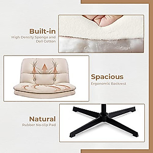 HomVent Armless Office Desk Chair No Wheels, PU Leather Padded Modern Swivel Vanity Chair, Ergonomic Mid Back Adjustable Wide Seat Computer Task Chair for Makeup Vanity Study Room Office Bedroom Beige