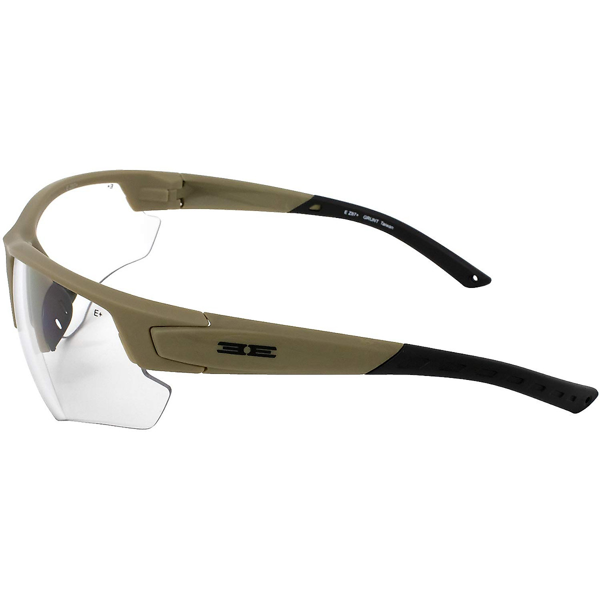 Epoch Eyewear Grunt Tactical Shooting Range Safety Sunglasses Tan Frames with Clear Lenses