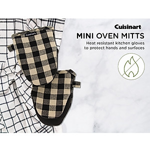 Cuisinart Buffalo Check Mini Oven Mitts - 2 Pack, Black and Ivory Plaid Design - Handle Hot Kitchen Items Safely - Non-Slip Grip Mini Oven Gloves with Insulated Pockets - 5.5 x 7.25 Inches