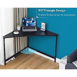 SAYGOER Industrial Corner Desk Triangle Computer Desk for Small Spaces Home Office Workstation Laptop Gaming Table Study Writing Student Desk, Black