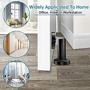 Door Stoppers, Magnetic Door Stop, Heavy Duty Stainless Steel Door Catch, Holder Your Door, Modern Wall/Ground Mount Door Stopper, Black, 2 Pack