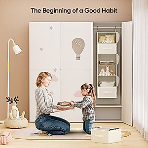 Pipishell Hanging Closet Organizer 6-Shelf, Hanging Shelves for Closet with 3 Removable Drawers & Side Pockets, Hanging Shelf Organizer for Bedroom or Garment Rack, 12'' x 12'' x 43.3'', White