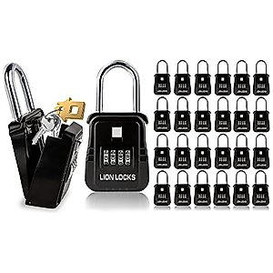 Lion Locks 1500 Key Storage Lockbox, Set-Your-Own Code Lock Portable Key Holder, Rust-Proof Secure Outdoor Key Safe, Hide-a-Key Safe Box Lock Box, Airbnb, Construction (24-Pack/Black)