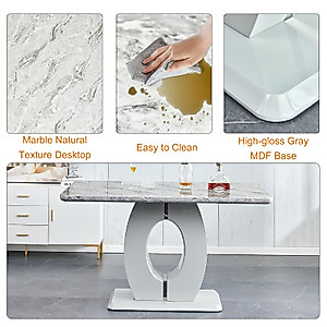 gopop Bar Height Dining Table,Marble Dining Table for 6,1.77-inch Thick Marbleized Textured Tabletop with High-Gloss MDF Base,Counter Height Dining Table Ideal for Pub Bar Gatherings at Home