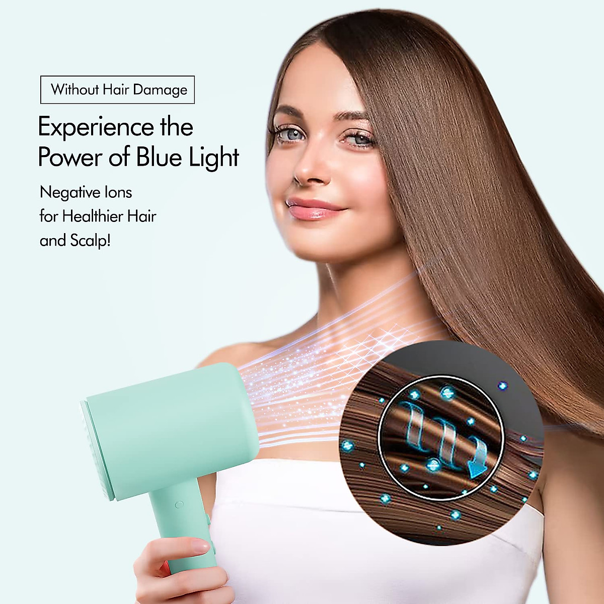 FAVIRZCE Hair Dryer, Portable Ionic Blow Dryer with Diffuser and Concentrator Nozzle, Fast Drying without Hair Damage, Low Noise, Lightweight Travel Hair Dryer, 3 Temps, Mint Green