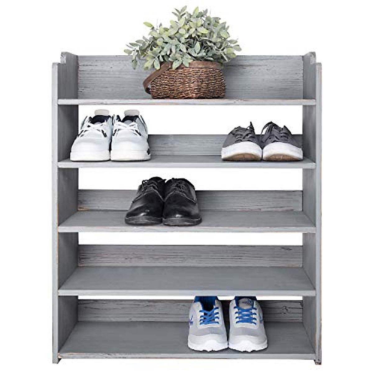 MyGift 5 Tier Rustic Gray Wood Entryway Shoe Rack Storage Shelves, Closet Organizer Shelf