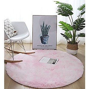 Menoeceus Pink Rug for Bedroom Girls, 4x4 Feet Fluffy Carpet Round Area Rug for Kids Room, Soft Fuzzy Rug Shaggy Rug Baby Girl Room Decor, Nursery Rugs for Dorm