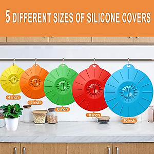 7 Pack Silicone Lids, Microwave Splatter Cover, 5 Sizes Reusable Heat Resistant Food Suction Lids fits Cups, Bowls, Plates, Pots, Pans, Skillets, Stove Top, Oven, Fridge BPA Free,Mothers Day Gifts