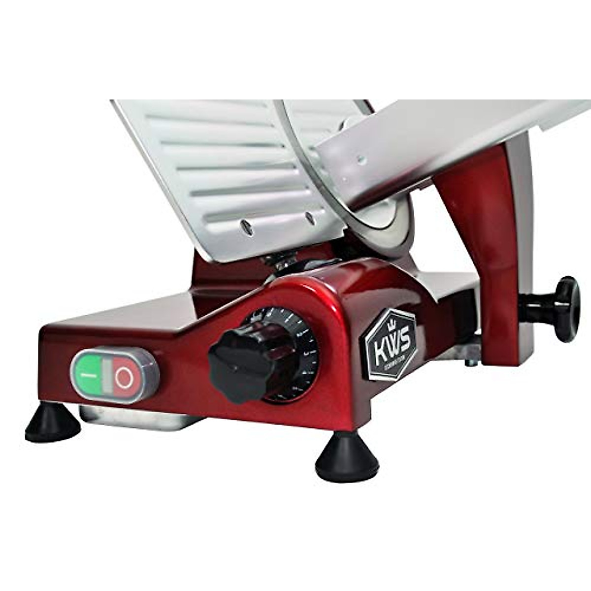 KWS MS-10XT Premium 320W Electric Meat Slicer 10-Inch in Red with Non-sticky Teflon Blade, Frozen Meat/Deli Meat/Cheese/Food Slicer Low Noises Commercial and Home Use [ ETL, NSF Certified ]